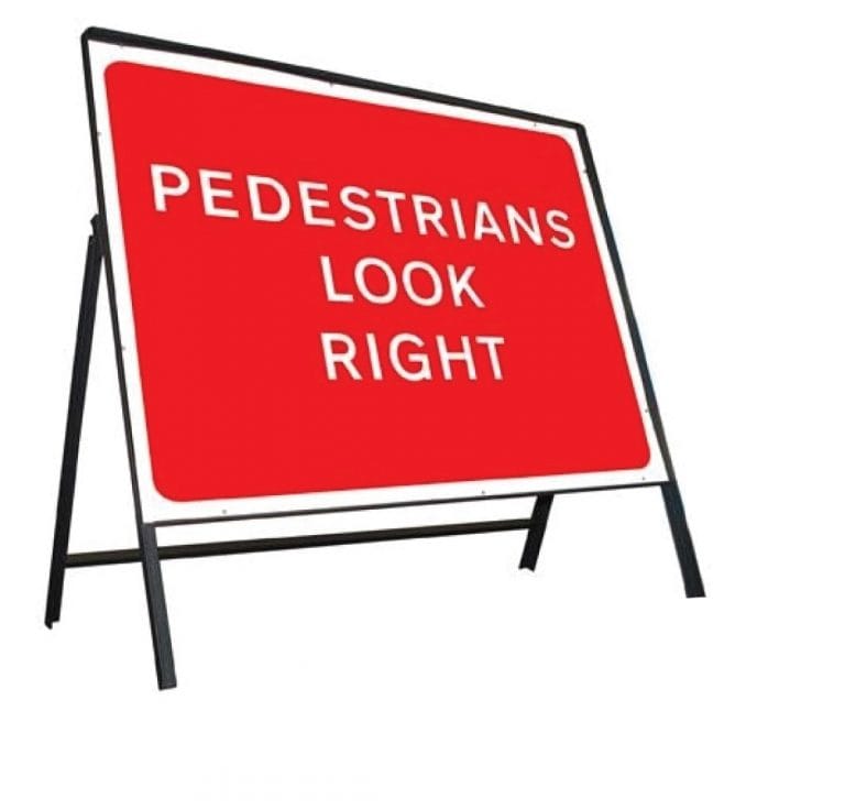Pedestrians Look Right Sign Complete | Cestrian Signs
