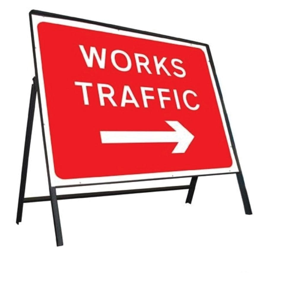 Works Traffic Right Arrow Stanchion Sign Complete - Cestrian Signs