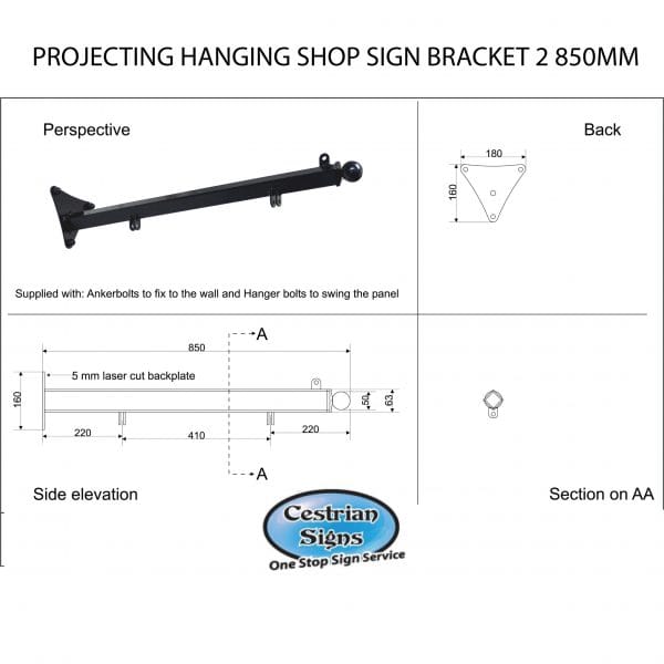 Hanging Projecting Shop Sign Bracket 2 850mm - Cestrian Signs
