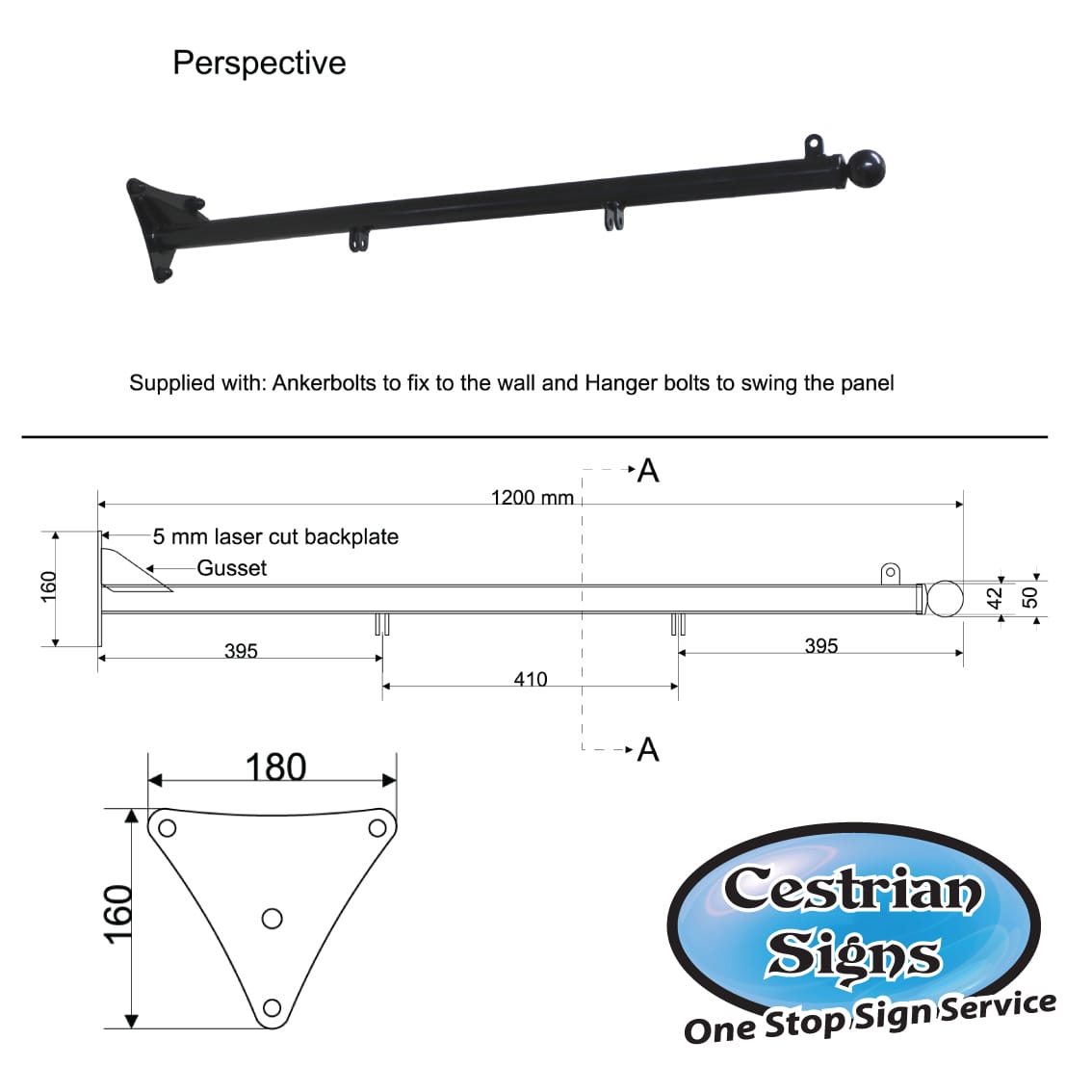 Projecting Hanging Shop Sign Bracket 1 1200mm - Cestrian Signs
