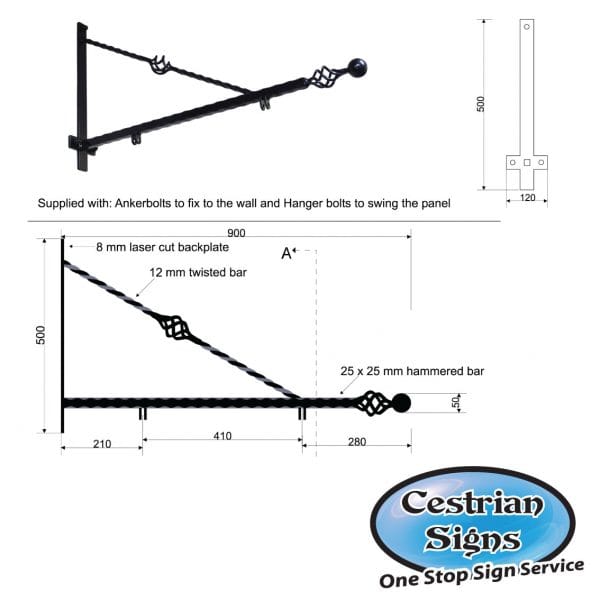 Projecting Hanging Shop Sign Bracket 6 900mm - Cestrian Signs
