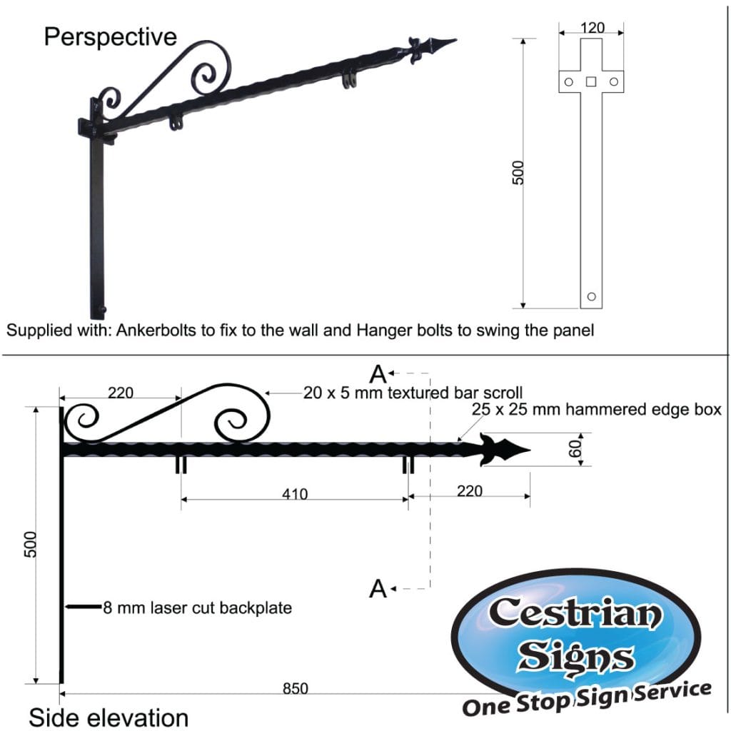 Projecting Hanging Shop Sign Bracket 7 850mm - Cestrian Signs