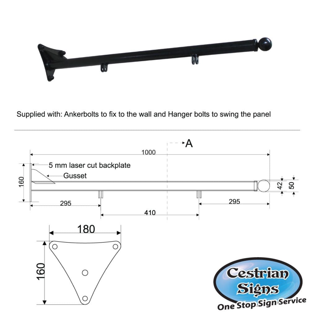 Projecting Hanging Shop Sign Bracket 1 1000mm - Cestrian Signs