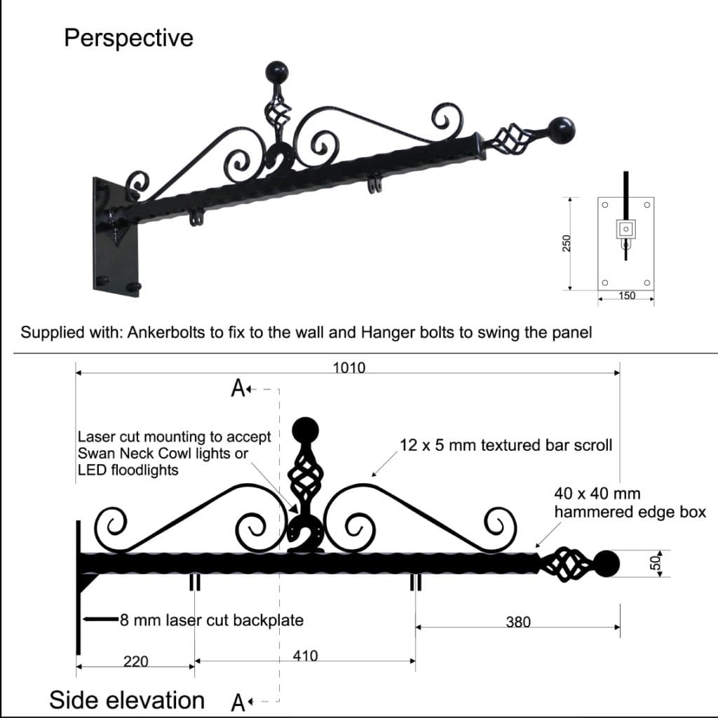 Hanging projecting Shop Sign Bracket 13 1020mm - Cestrian Signs