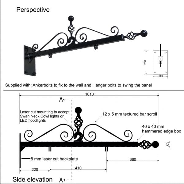 Hanging projecting Shop Sign Bracket 13 1020mm - Cestrian Signs