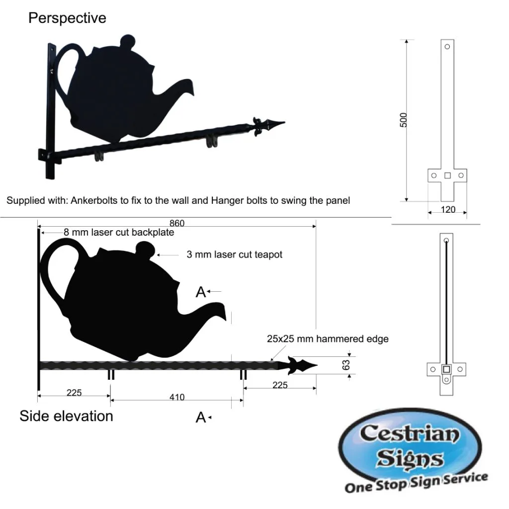 Teapot Projecting Hanging Sign Bracket - Cestrian Signs