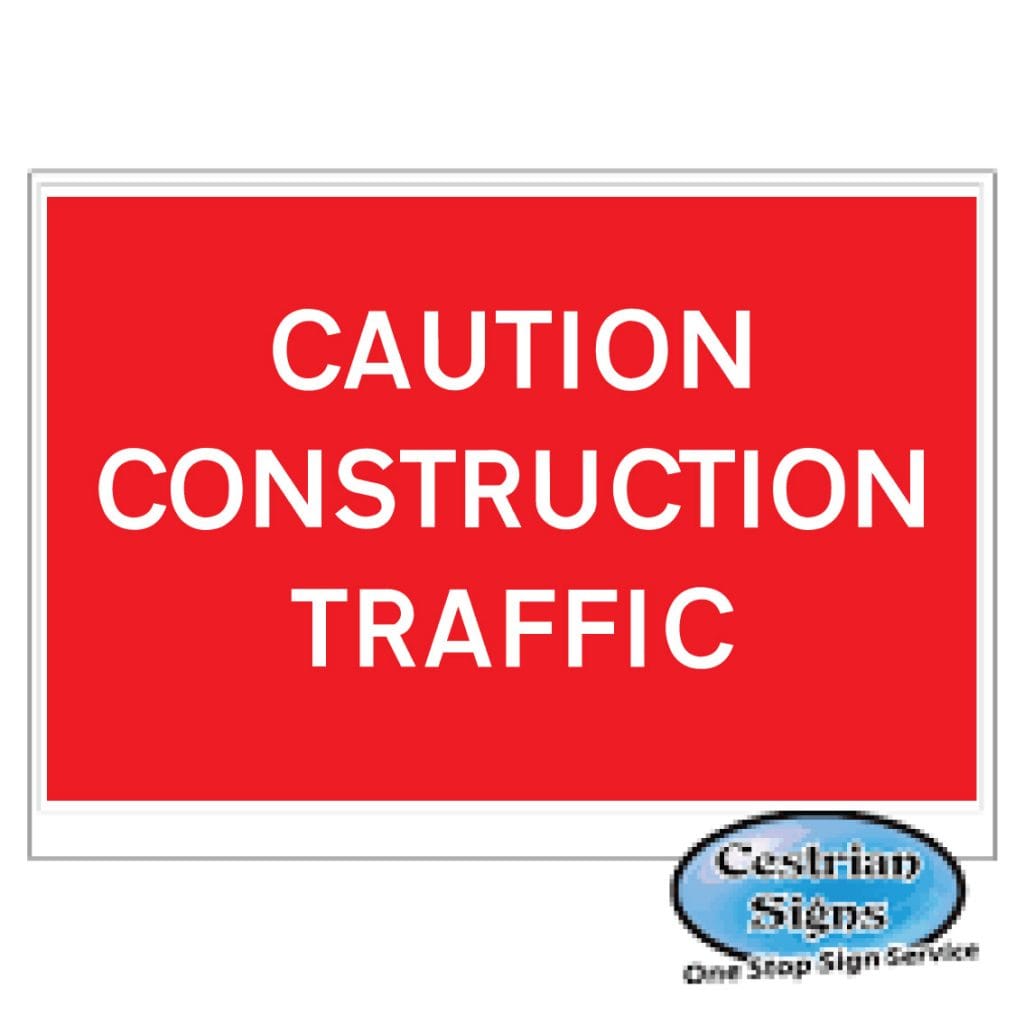 Caution construction traffic stanchion sign 600mm x 450mm - Cestrian Signs