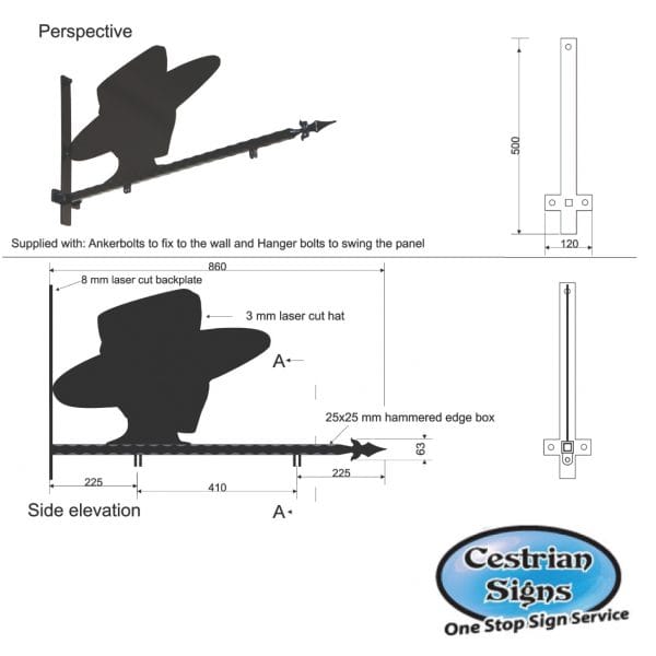 Hat Shop Projecting Hanging Sign Bracket - Cestrian Signs