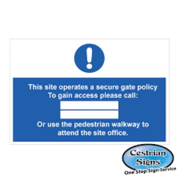 Secure gate tel number signs 600mm x 400mm - Cestrian Signs