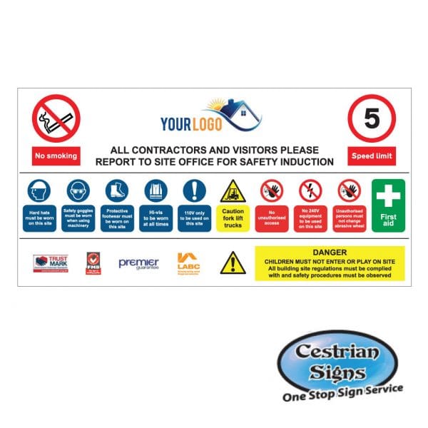 Multi construction site entrance safety sign 2440mm - - Cestrian Signs