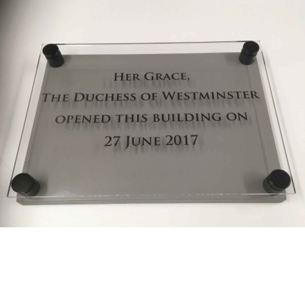 Perspex opening ceremony plaque - Cestrian Signs
