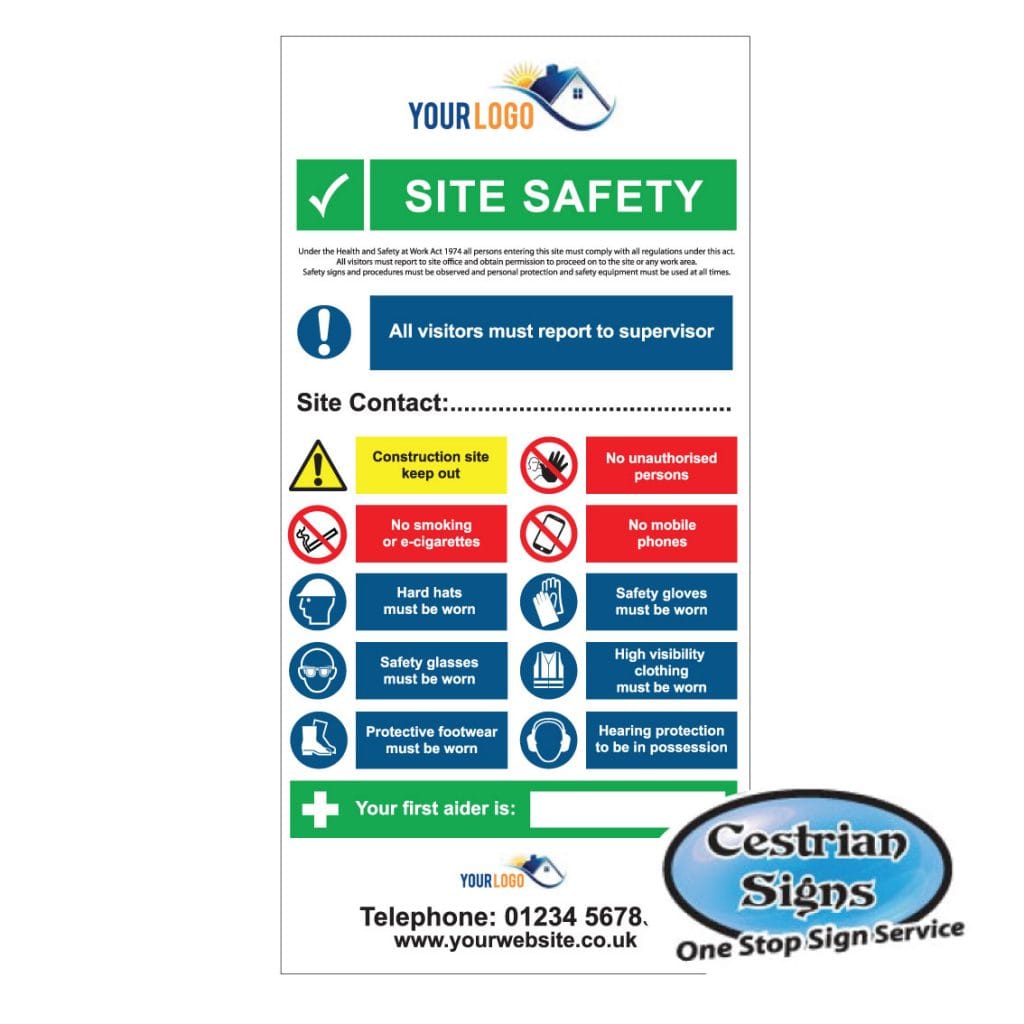 Site Safety multi entrance sign 1220 mm x 2440 mm - Cestrian Signs