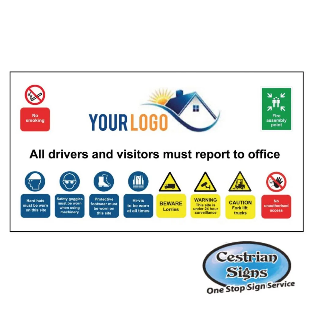Multi Builders Yard Entrance safety sign 1220mm x 500mm - Cestrian Signs