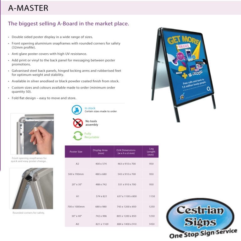 A-Master A Board Sign 20 x 30 inch White - Cestrian Signs