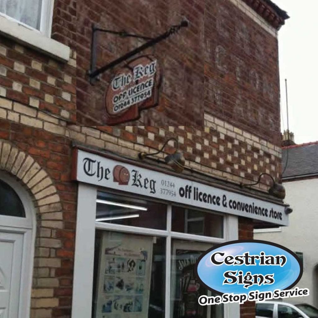 Off licence facia and hanging sign - Cestrian Signs