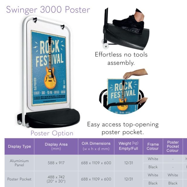 Swinger 3000 20 x 30 inch Swinging Poster Sign - Cestrian Signs