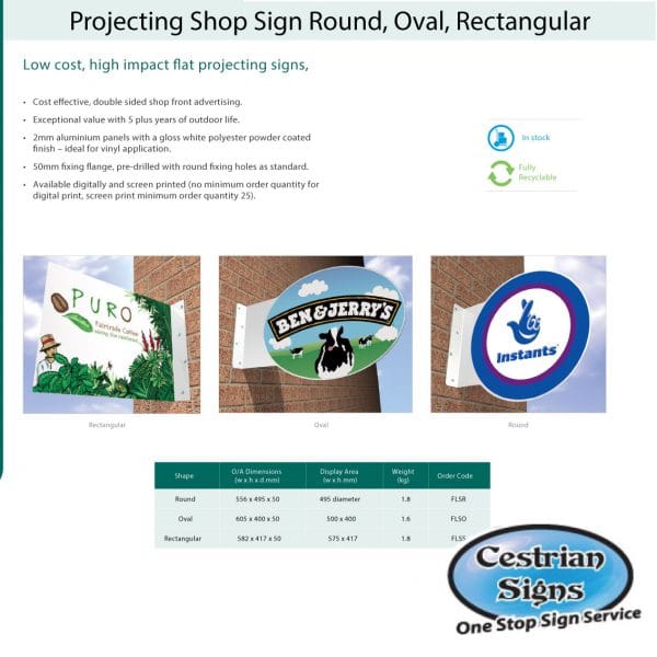 Projecting Shop Sign Rectangular - Cestrian Signs