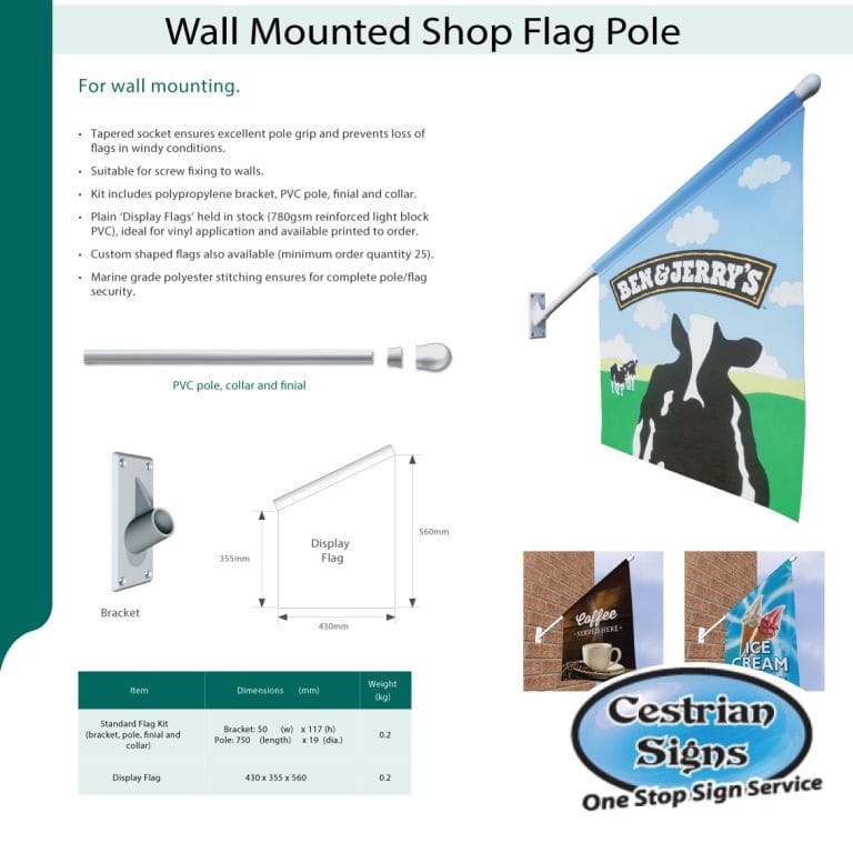 Wall Mounted Shop Flag Pole - Cestrian Signs