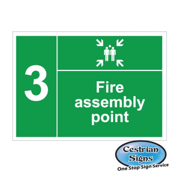 Fire assembly point 3 signs 600mm x 400mm - - Cestrian Signs