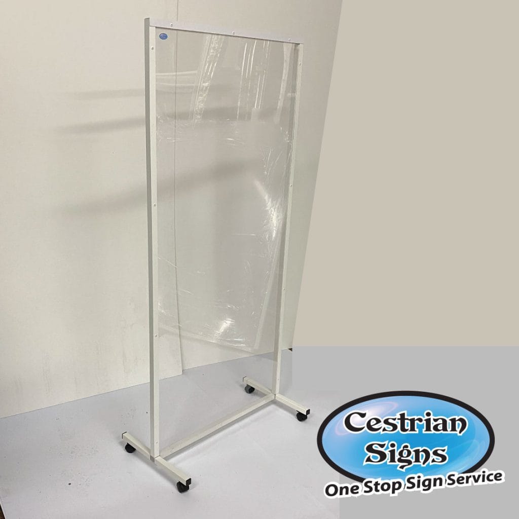 Free standing sneeze screen on wheels | Cestrian Signs