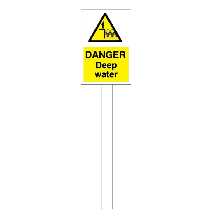 Danger Deep Water Sign on post - Cestrian Signs