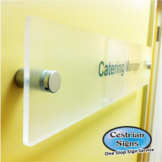 Perspex office sign with black lettering - Cestrian Signs